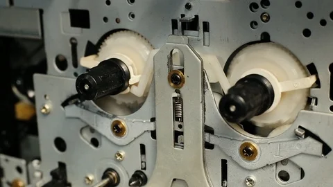 Audio cassette player inside mechanism. | Stock Video | Pond5