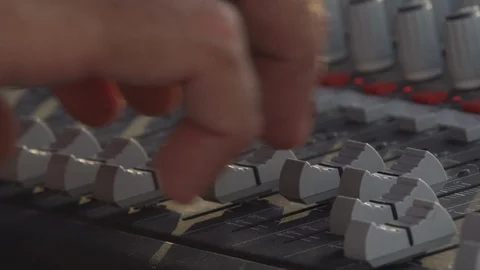 audio sound mixer, hand moving slides an... | Stock Video | Pond5