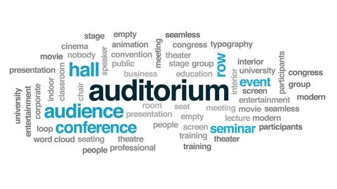 Auditorium animated word cloud. Kinetic ... | Stock Video | Pond5