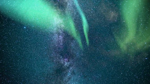 Aurora Borealis Green Milky Way Galaxy L... | Stock Video | Pond5