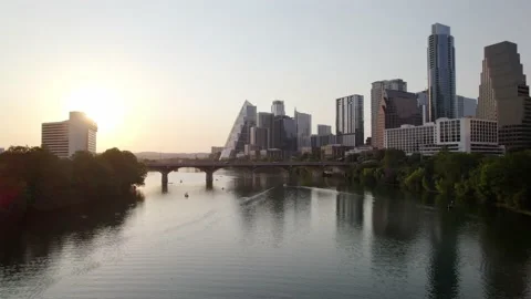 Austin Texas Skyline at Sunset over Lady... | Stock Video | Pond5