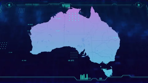 Australia Digital HUD UI Map | Stock Video | Pond5