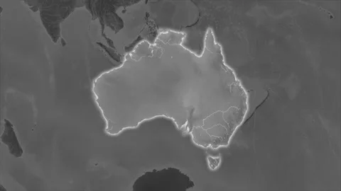 Australia map - extract. Glow. Grayscale... | Stock Video | Pond5