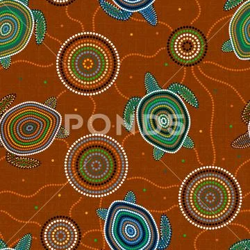 Australian Aboriginal Art. Sea turtles and jellyfish. Seamless pattern ...
