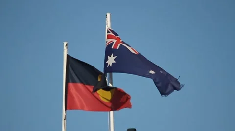 Australian & Aboriginal Flags flying tog... | Stock Video | Pond5