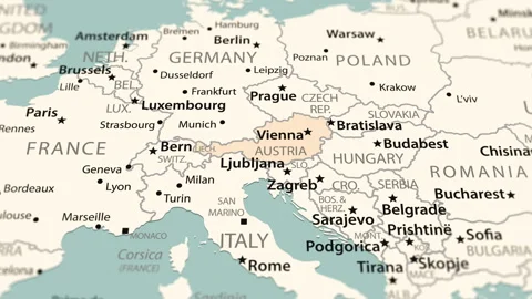 Austria on the world map. Smooth map rot... | Stock Video | Pond5