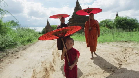 Authentic real monks In Bagan Mayanmar /... | Stock Video | Pond5