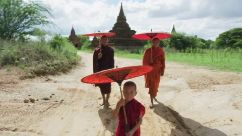 Authentic real monks In Bagan Mayanmar /... | Stock Video | Pond5
