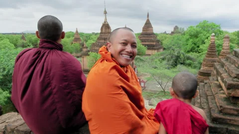 Authentic real monks, looking at view of... | Stock Video | Pond5