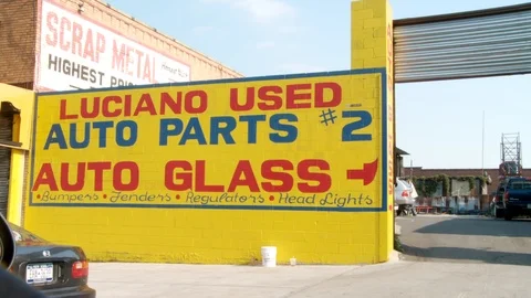 Auto-body shop signage painted on brick ... | Stock Video | Pond5