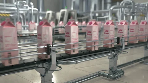 Automatic packaging process of milk shak... | Stock Video | Pond5
