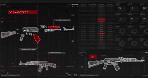 Automatic rifle AK47 blueprint, hud anim... | Stock Video | Pond5