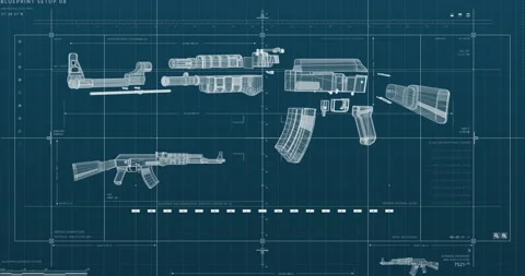 Automatic rifle AK47 blueprint, hud anim... | Stock Video | Pond5