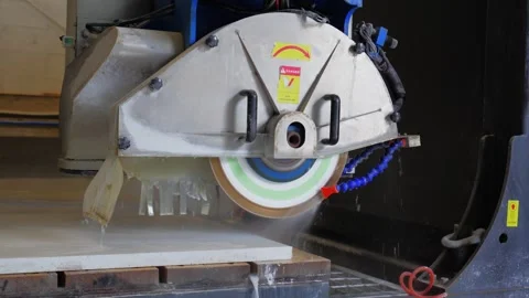 automatic saw rotating, granite cutting ... | Stock Video | Pond5