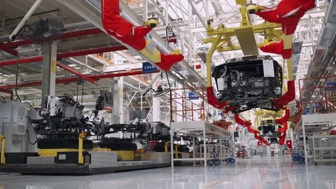 Automobile plant, view of assembly line ... | Stock Video | Pond5