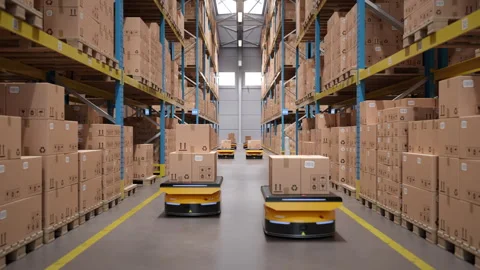 Autonomous agv robots transporting parce... | Stock Video | Pond5