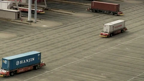 Autonomous cargo container transport sys... | Stock Video | Pond5