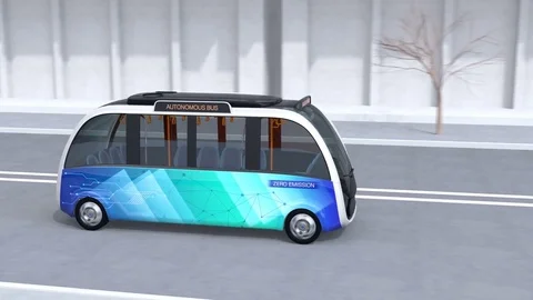 Autonomous shuttle bus driving in bus st... | Stock Video | Pond5