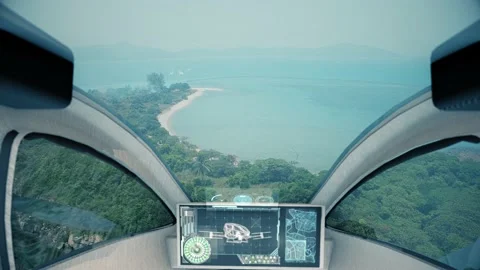 Autopilot taxi drone flying above the is... | Stock Video | Pond5