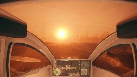 Autopilot taxi drone flying above desert... | Stock Video | Pond5