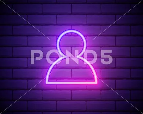 Avatar, profile pink neon icon .Brick wall background. Colour neon ...