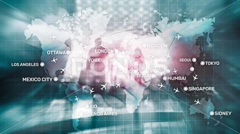 Aviation wallpaper with planes over the map with major city names ...