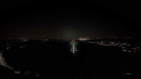 Awesome pilot view during a night landin... | Stock Video | Pond5