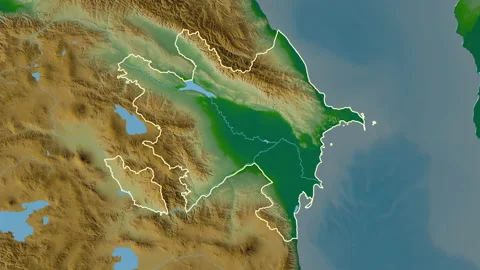 Azerbaijan map - zoom. Border. Physical. | Stock Video | Pond5