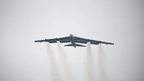 B-52 Bomber leaving smoke trail during t... | Stock Video | Pond5