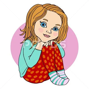 Baby girl sitting, hugging her legs. Vector cute illustration ...
