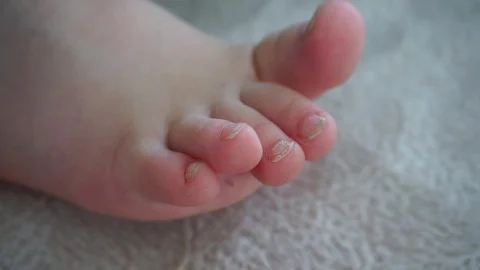 baby right foot, baby toes, baby toenail... | Stock Video | Pond5