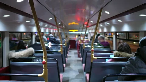Back of bus with passengers at night in ... | Stock Video | Pond5