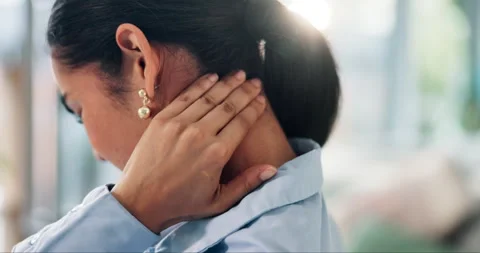 Back, business and woman with neck pain,... | Stock Video | Pond5