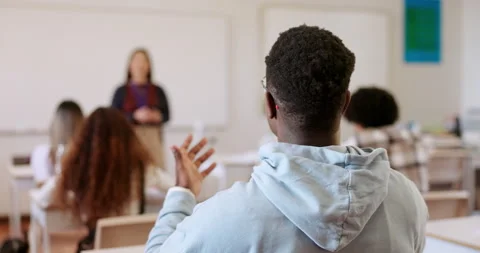 Back, education and a student talking in... | Stock Video | Pond5