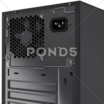 Back panel of PC system unit top part. 3d graphic Illustration #56566368