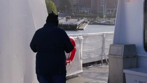 Back of Passenger Walking on Ferry Boat ... | Stock Video | Pond5
