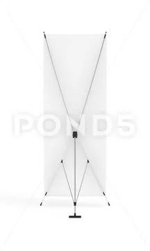 Back side banner x-stands display isolated on white background. 3d ...