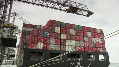 Back side of container ship in logistic ... | Stock Video | Pond5