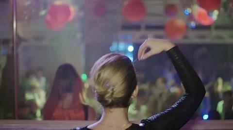 Back side Dj girl dance at turntable in ... | Stock Video | Pond5