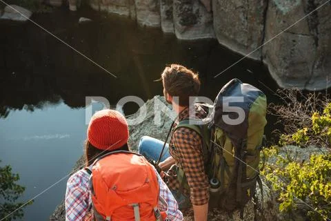 Back view of adventure couple ~ High Resolution #70204238