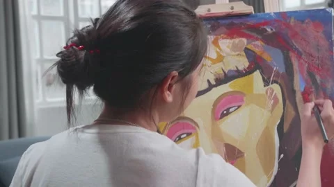 Back View Of An Asian Artist Girl In Whe... | Stock Video | Pond5