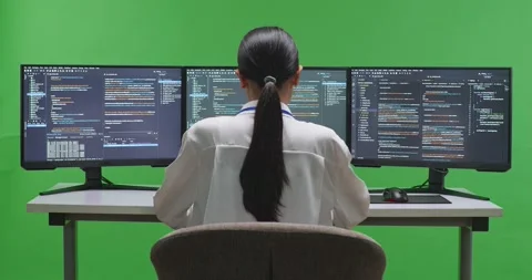 Back View Of Asian Woman Developer Using... | Stock Video | Pond5