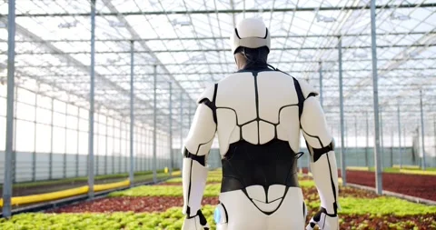 Back view of automatic white robot stand... | Stock Video | Pond5