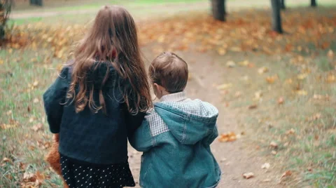 back view cute brother and sister little... | Stock Video | Pond5