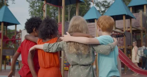 Back view of diverse preschool kids embr... | Stock Video | Pond5