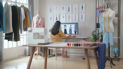 Back View Of A Female Designer Designing... | Stock Video | Pond5