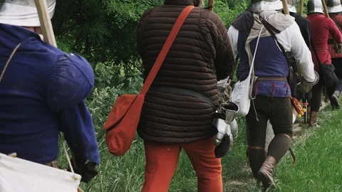 Back view of group medieval knights goin... | Stock Video | Pond5