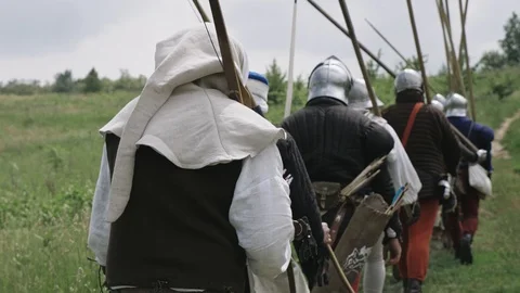 Back view of group medieval knights goin... | Stock Video | Pond5