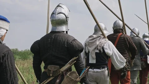 Back view of group medieval knights goin... | Stock Video | Pond5