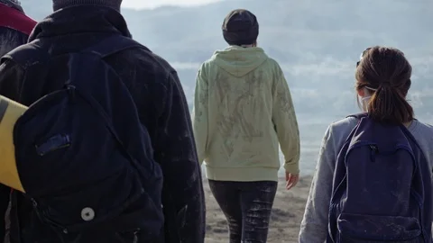 Back view of group people in gas mask go... | Stock Video | Pond5